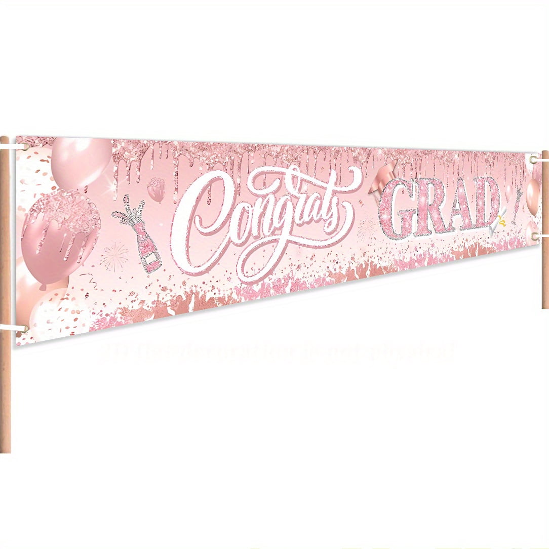 1 Piece 78.8X17.8 Inch Pink Graduation Banner-Durable Polyester ...