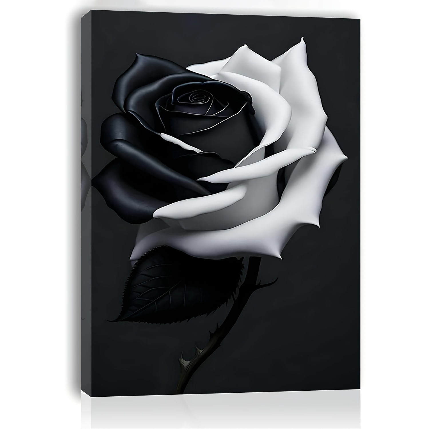 1 Piece Black & White Rose Abstract Canvas Painting – Wooden Framed ...