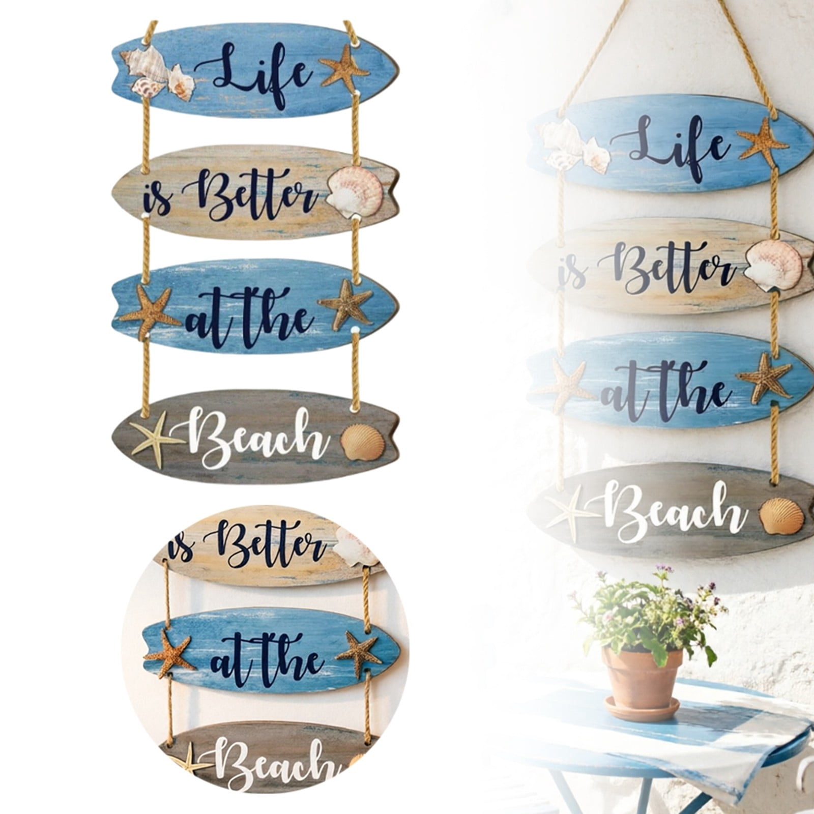 1 Piece Blue Beach Bathroom Wall Art, Blue Coastal Wooden Sign with ...