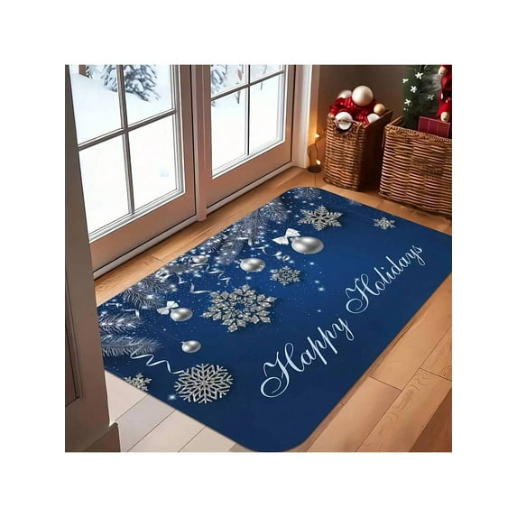 1 Piece Blue Theme Bell Snowflake Pattern Floor - Washable, 0.392inch ...