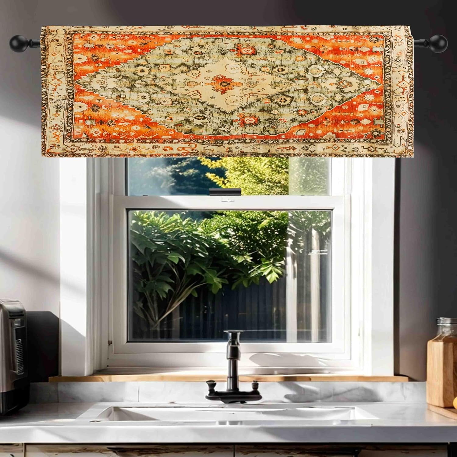 1 Piece Boho Kitchen Curtains and Valances Set for Windows Bohemia ...