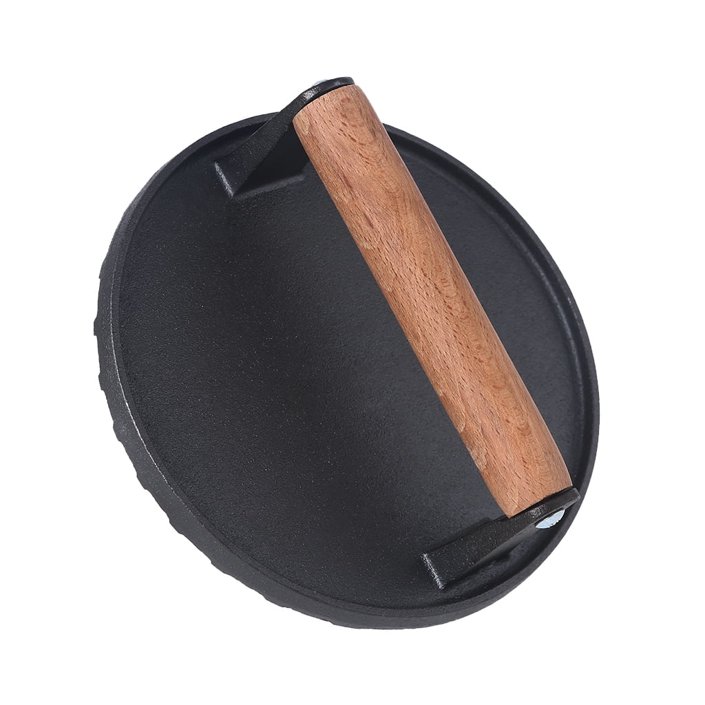 1 Piece Cast Iron Grill Press Steak Weight Bacon Press with Wood Handle ...