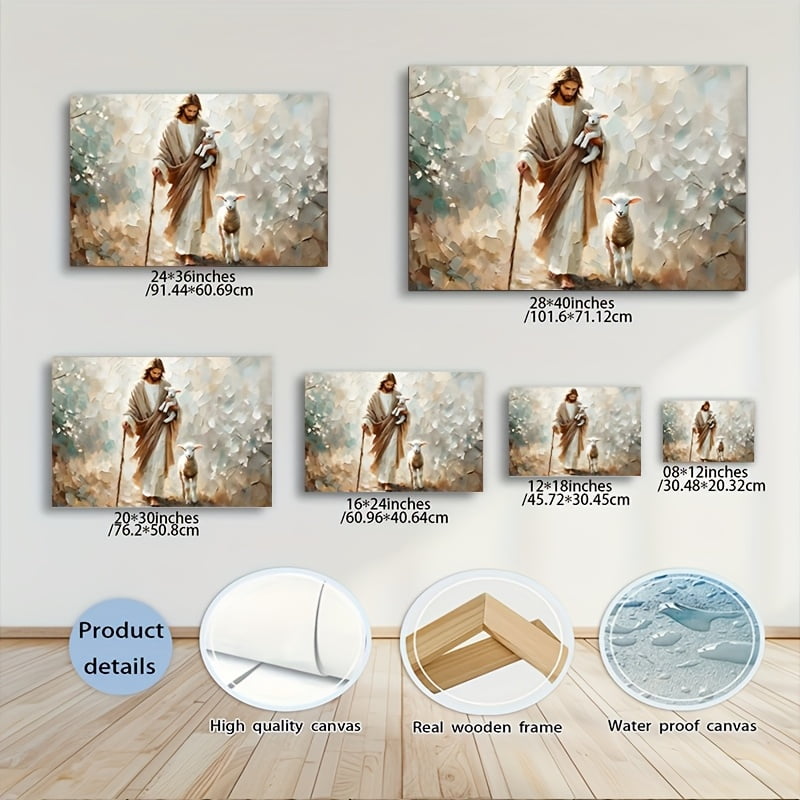 1 Piece Charming Easter Wooden Frame Canvas Poster, The Only Shepherd, Christian Art, Jesus ...