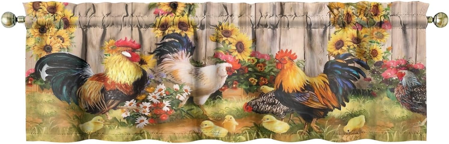 1 Piece Chicken Kitchen Curtains and Valances Set for Windows Rooster ...