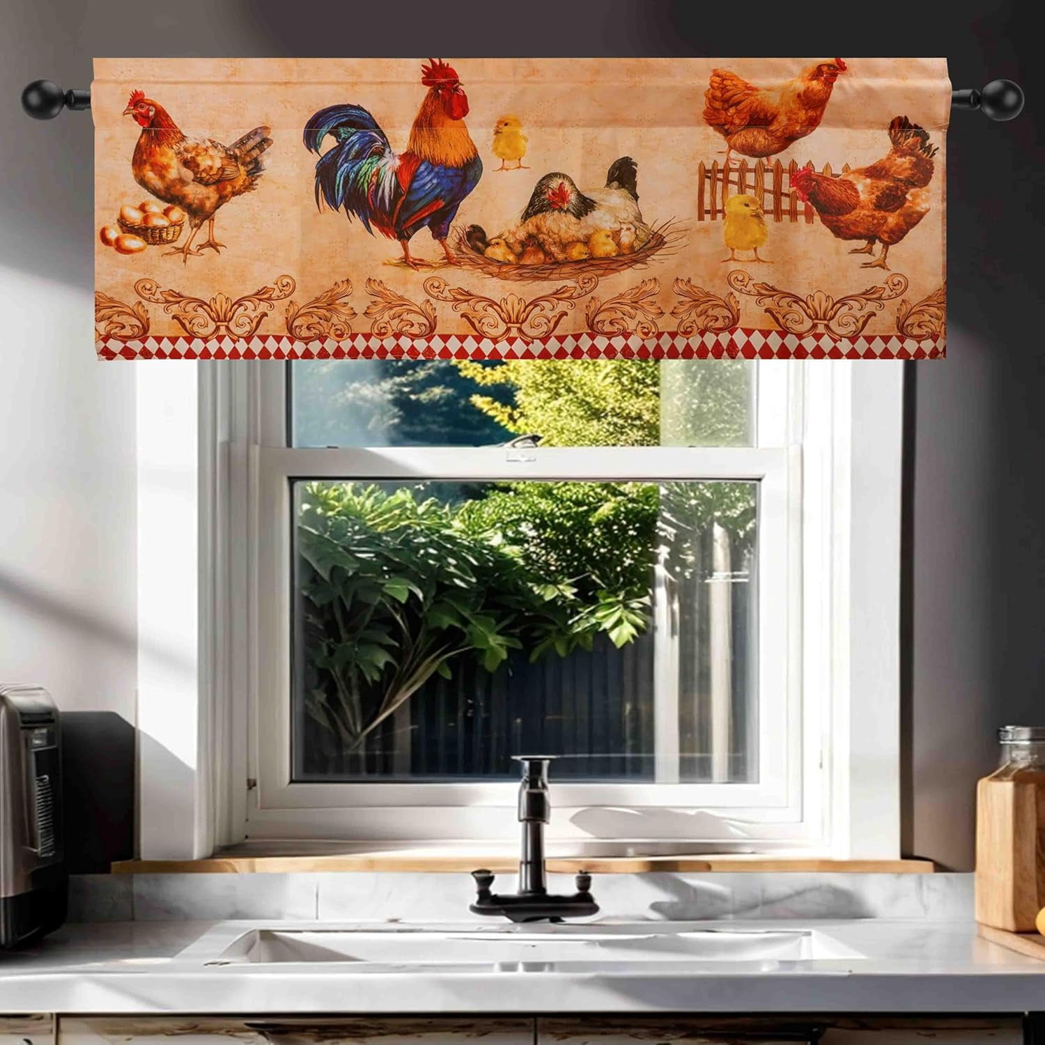 1 Piece Chicken Kitchen Curtains and Valances Set for Windows Rooster ...