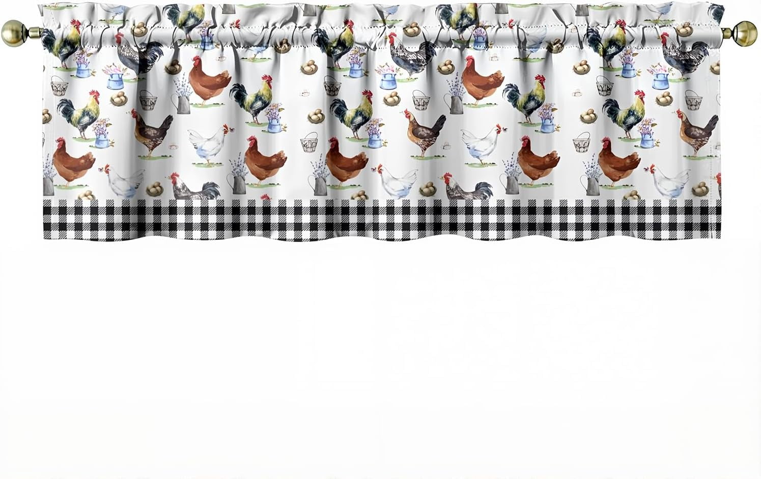 1 Piece Chicken Kitchen Curtains and Valances Set for Windows Rooster ...