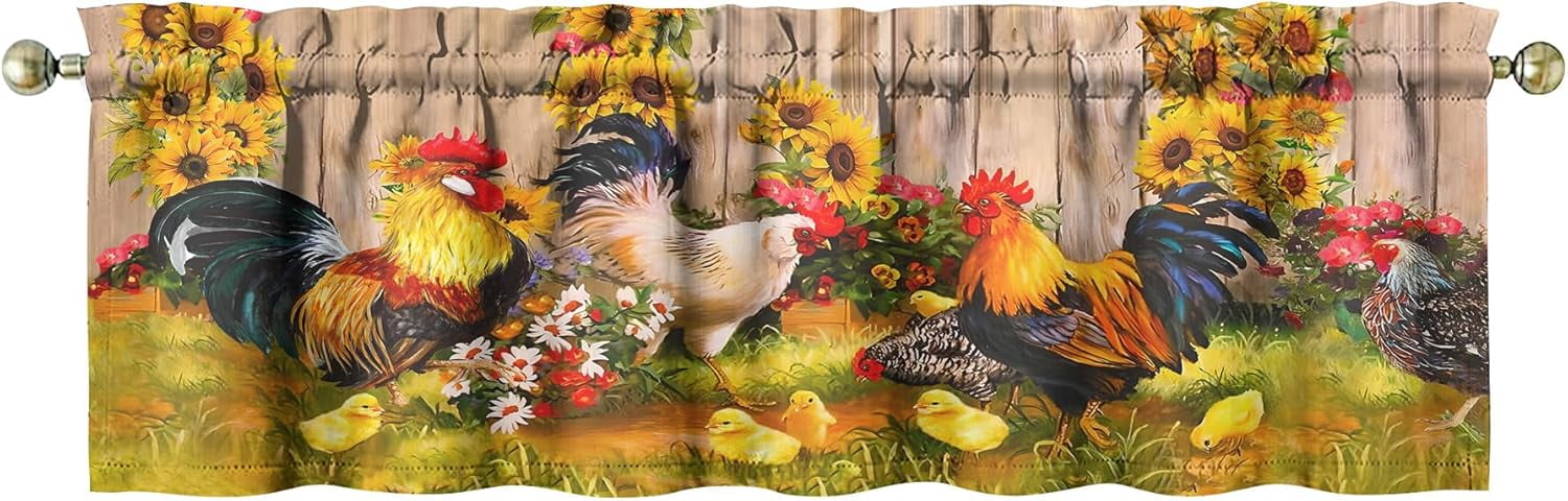 1 Piece Chicken Kitchen Curtains and Valances Set for Windows Rooster ...