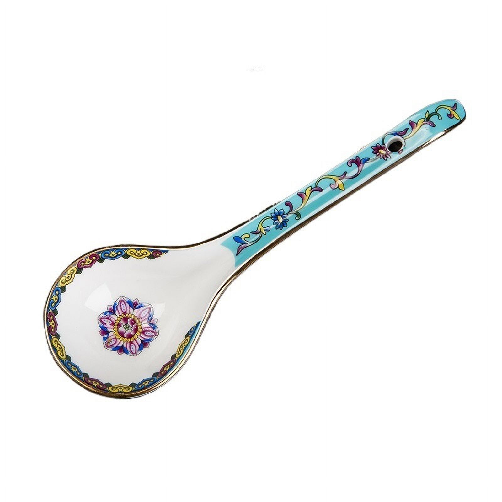 1 Piece Chinese Ceramic Long Handle Soup Spoon Enameled Porcelain ...