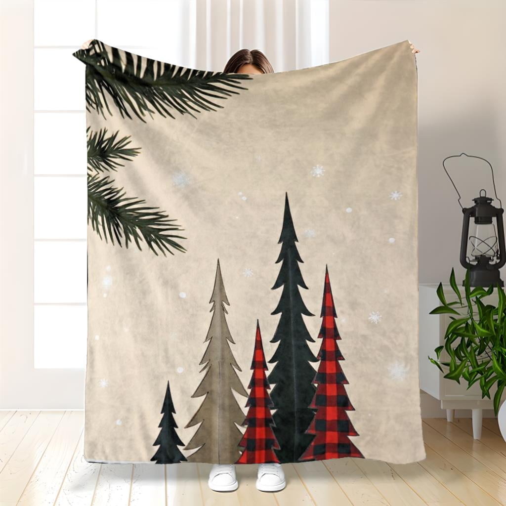 1 Piece Christmas Plaid Pine Tree Flannel Blanket - Soft Plush All ...