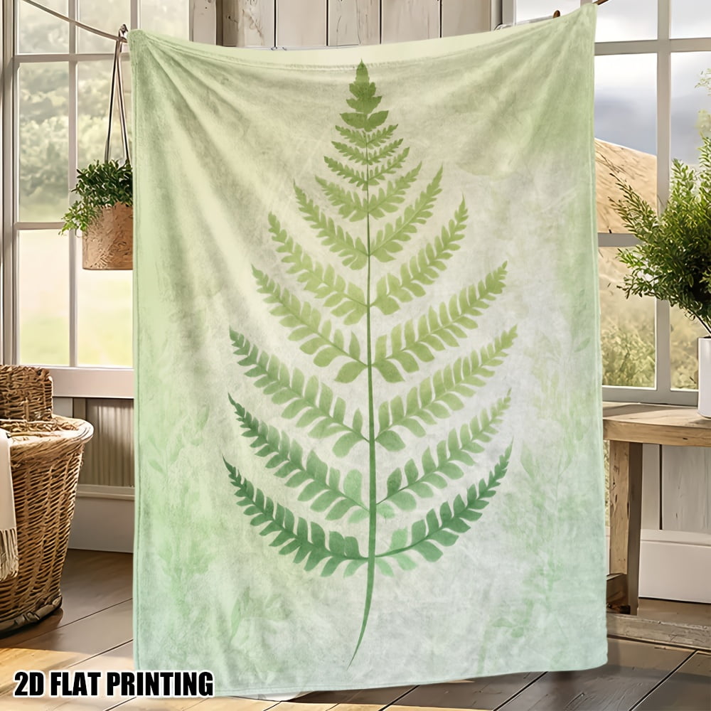1 Piece Comfortable Soft Green Fern Plant Print Blanket - Mint Green ...
