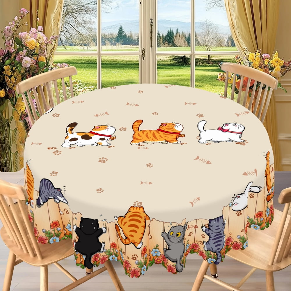 1 Piece of Cute Cat Round Tablecloth, 5 Sizes Available, Cute Cartoon ...