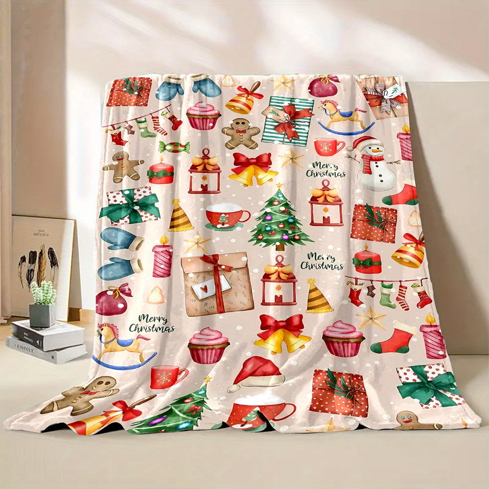 1 Piece Double-Sided Christmas Tree and Bell Printed Blanket - Matching ...