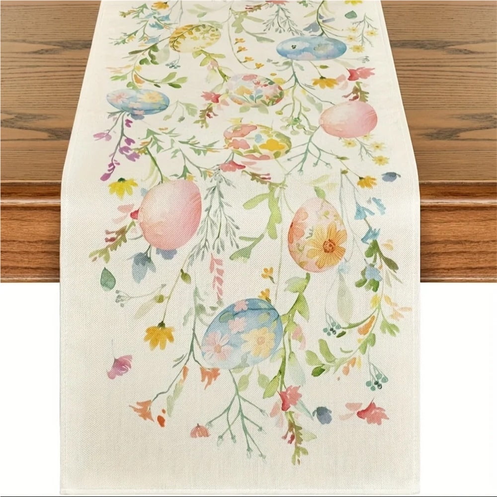 1 Piece of Easter Watercolor Table Runner with Light-Colored Painted ...