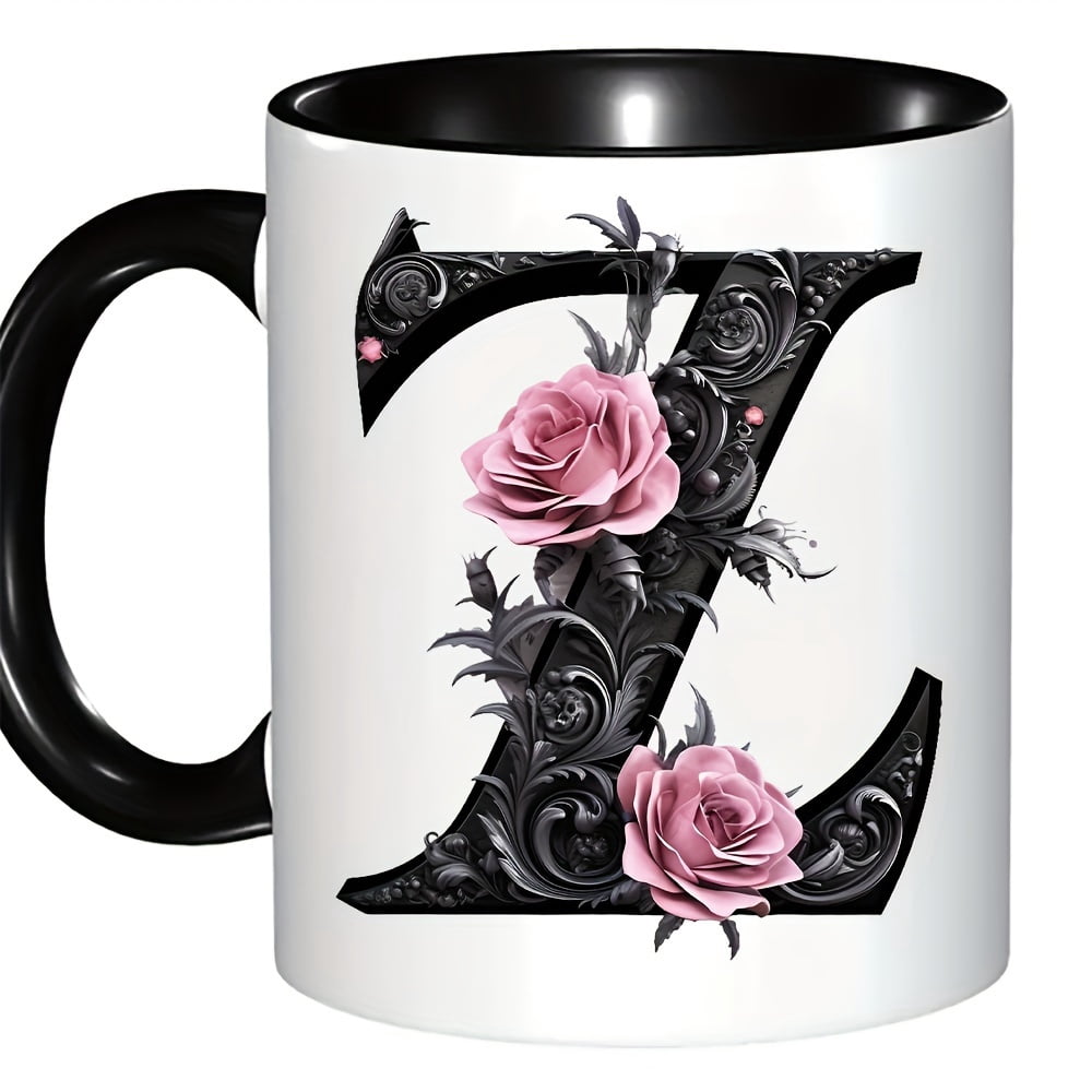 1 Piece, Fashion Floral Alphabet Ceramics Coffee Cup 11 Oz-Multi-Color ...