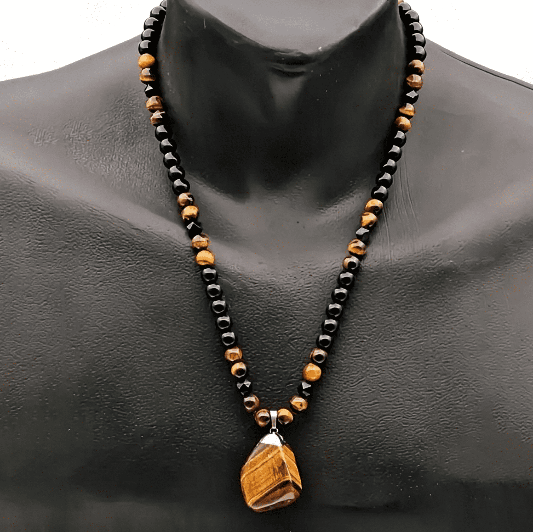 RUNDRAW Fashionable Retro Natural Tiger's Eye GeometricPendant ...
