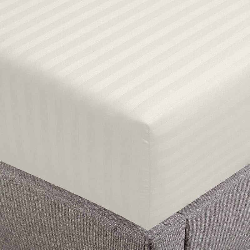 1 Piece Fitted Sheet , 100% Cotton Damask Sateen Weave, Striped ...