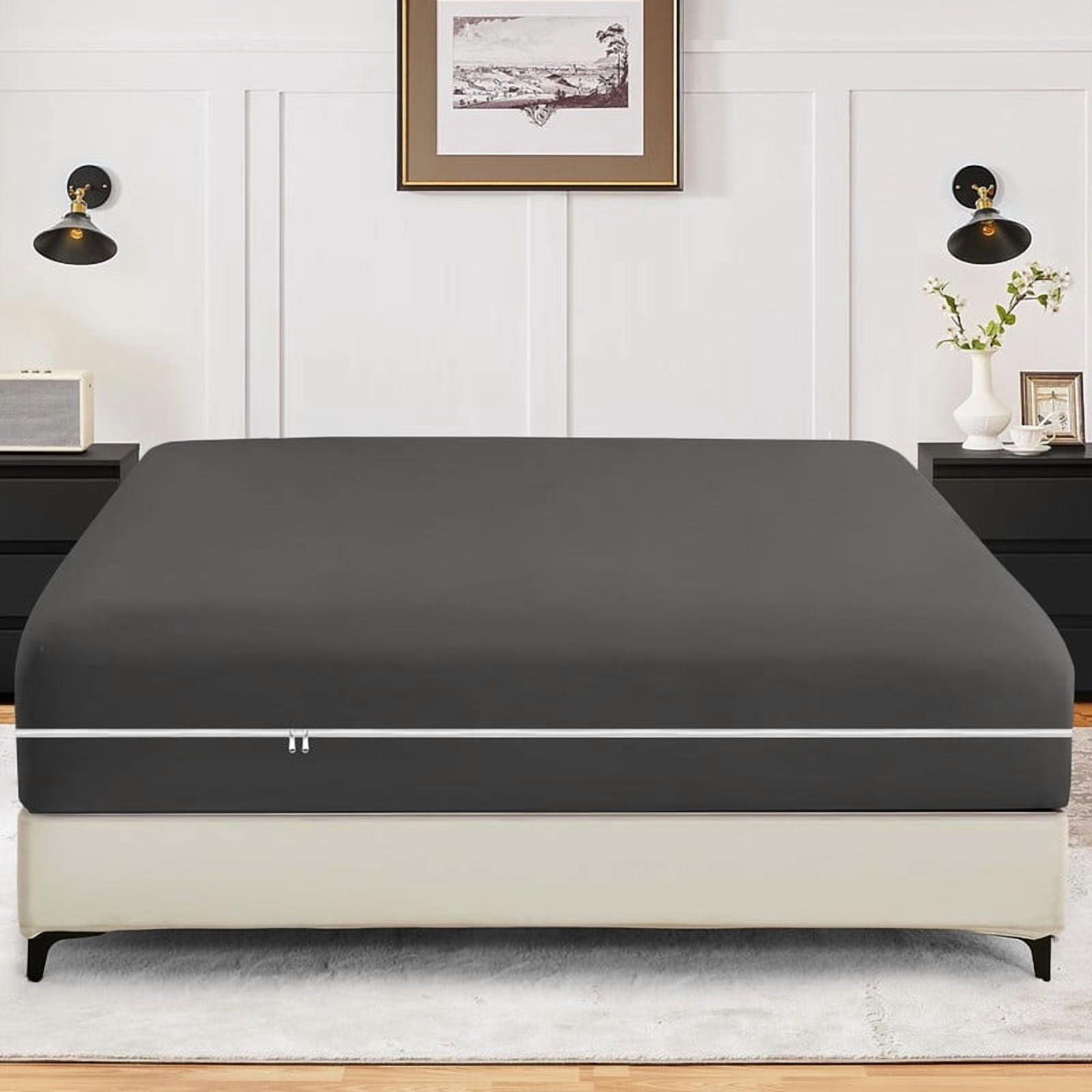 1-Piece Fitted Sheet Zippered Closure for Queen Size (60" x 80") ,100% Microfiber, 15" Deep ...