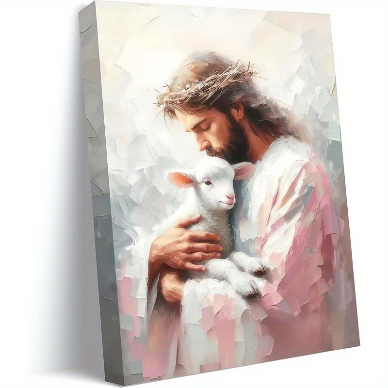 1 Piece Framed Jesus and Lamb Canvas Wall Art - Good Shepherd Christian ...