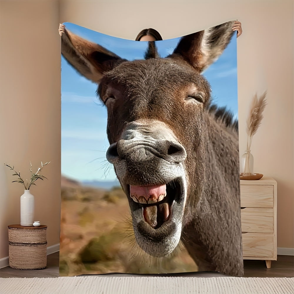 1 Piece Funny Donkey Face Blanket - Super Soft Flannel All-Season ...