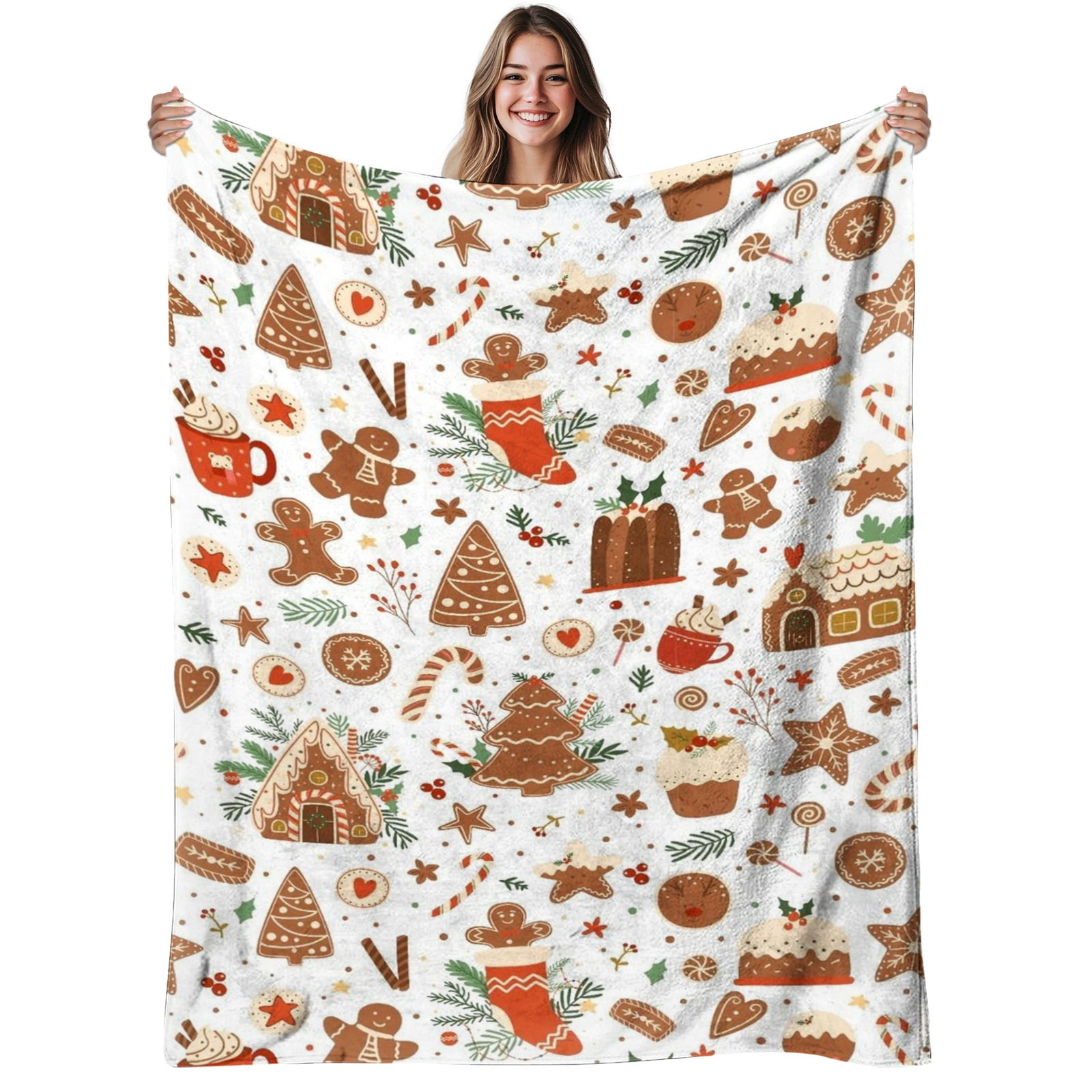 1 Piece Gingerbread Christmas Flannel Blanket Printed with Gingerbread ...