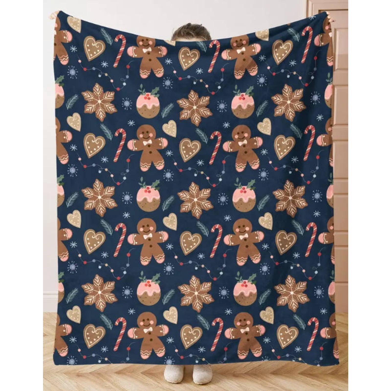 1 Piece Gingerbread Man and Candy Flannel Blanket Soft Warm All-Season ...
