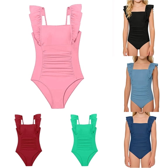 1 Piece Girls Swimsuit with Ruffle Bathing Suits Quick Dry Summer ...