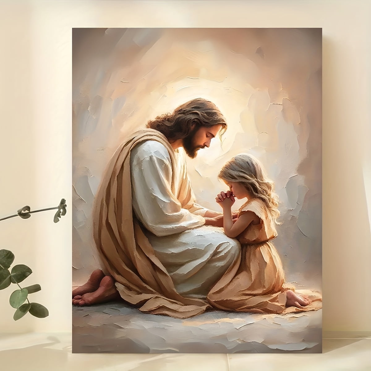 1 Piece Jesus and Children Praying Canvas Art Print, Framed Christian ...