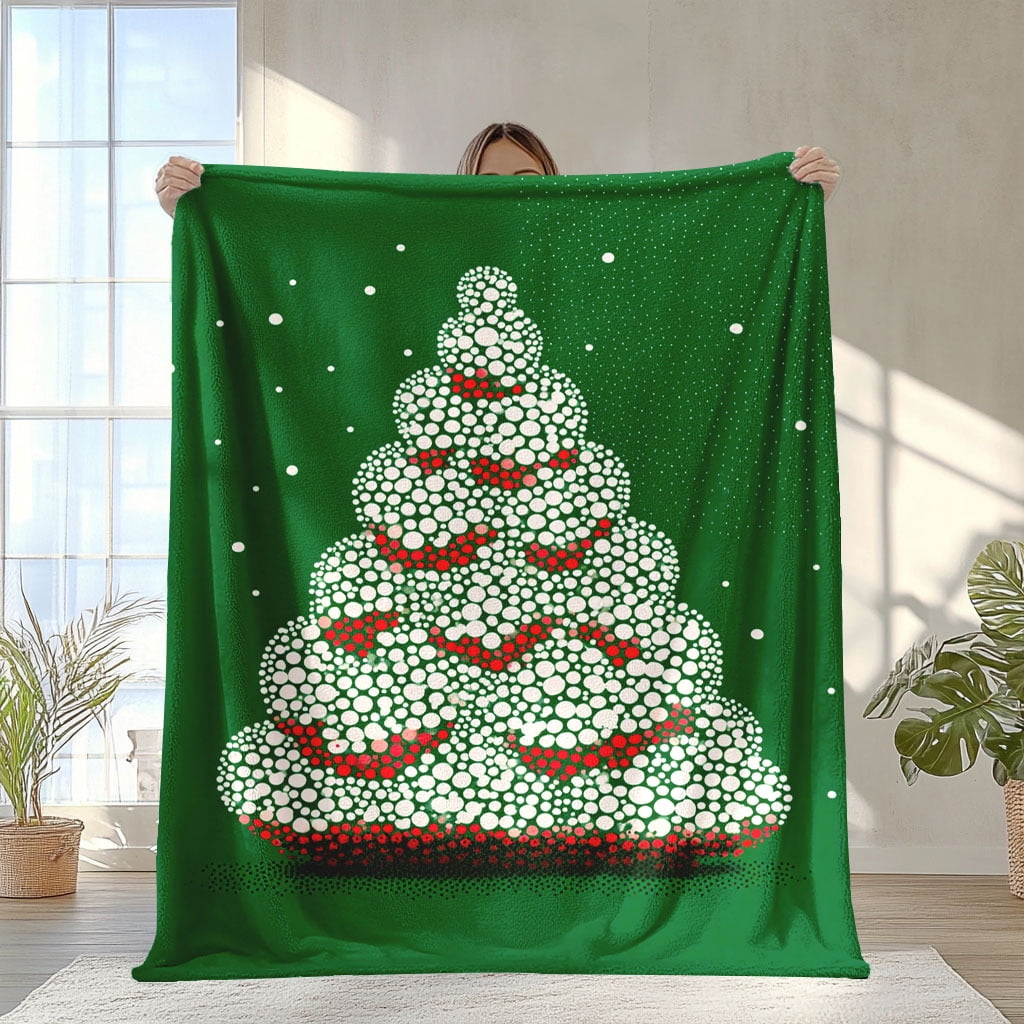 1 Piece Layered Christmas Tree Flannel Blanket - Green with White and ...