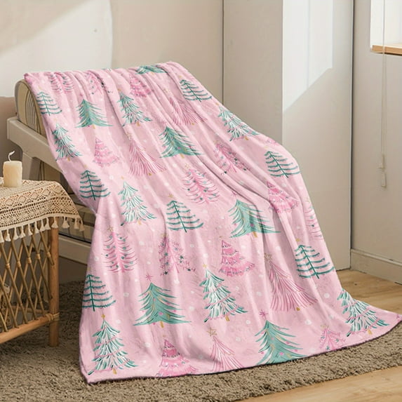 1 Piece Light Pink Christmas Tree Flannel Blanket - Soft, Warm, and ...
