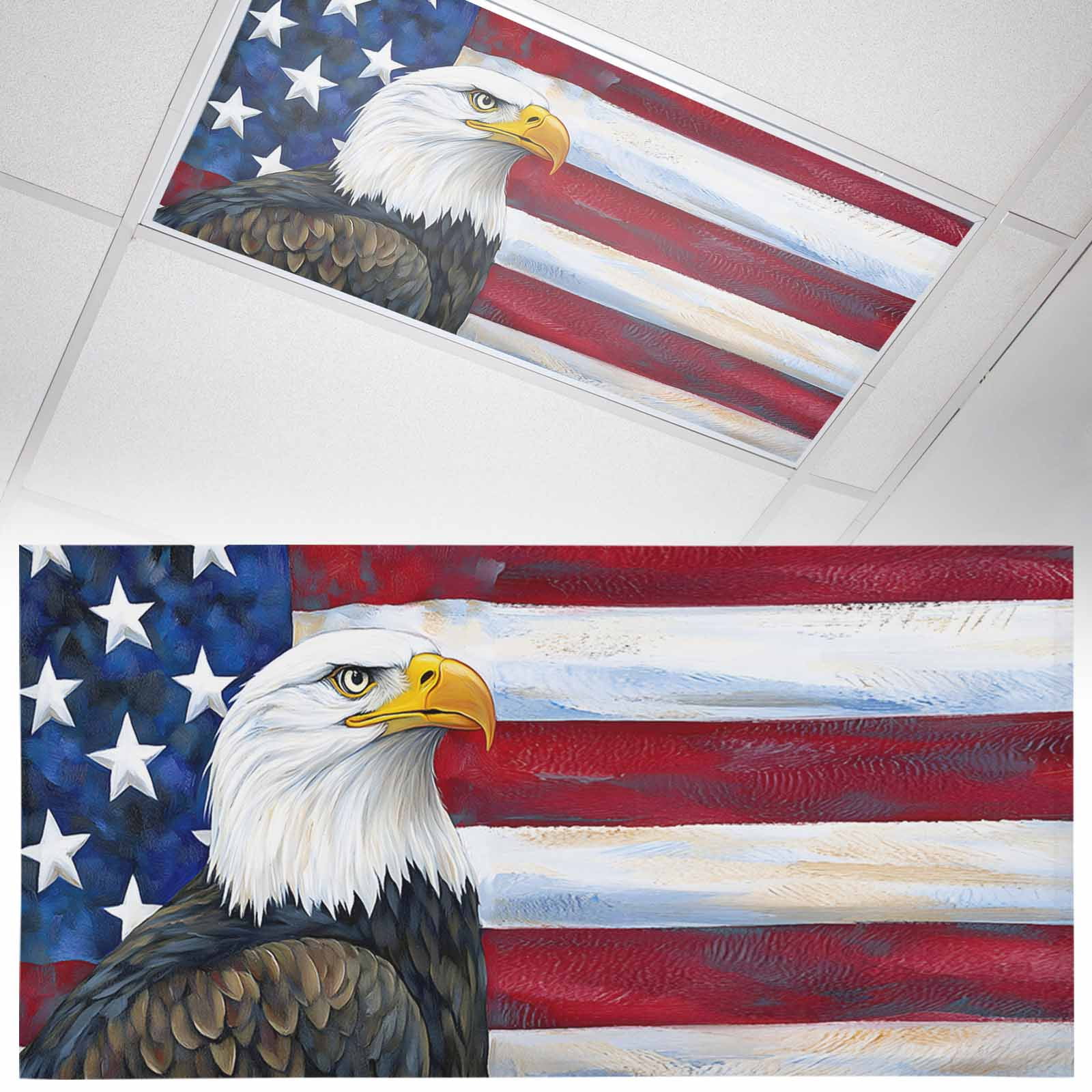 1 Piece Magnetic Fluorescent Light Covers, 2x4 Ft,Bald Eagle American Flag Retro Countryside ...
