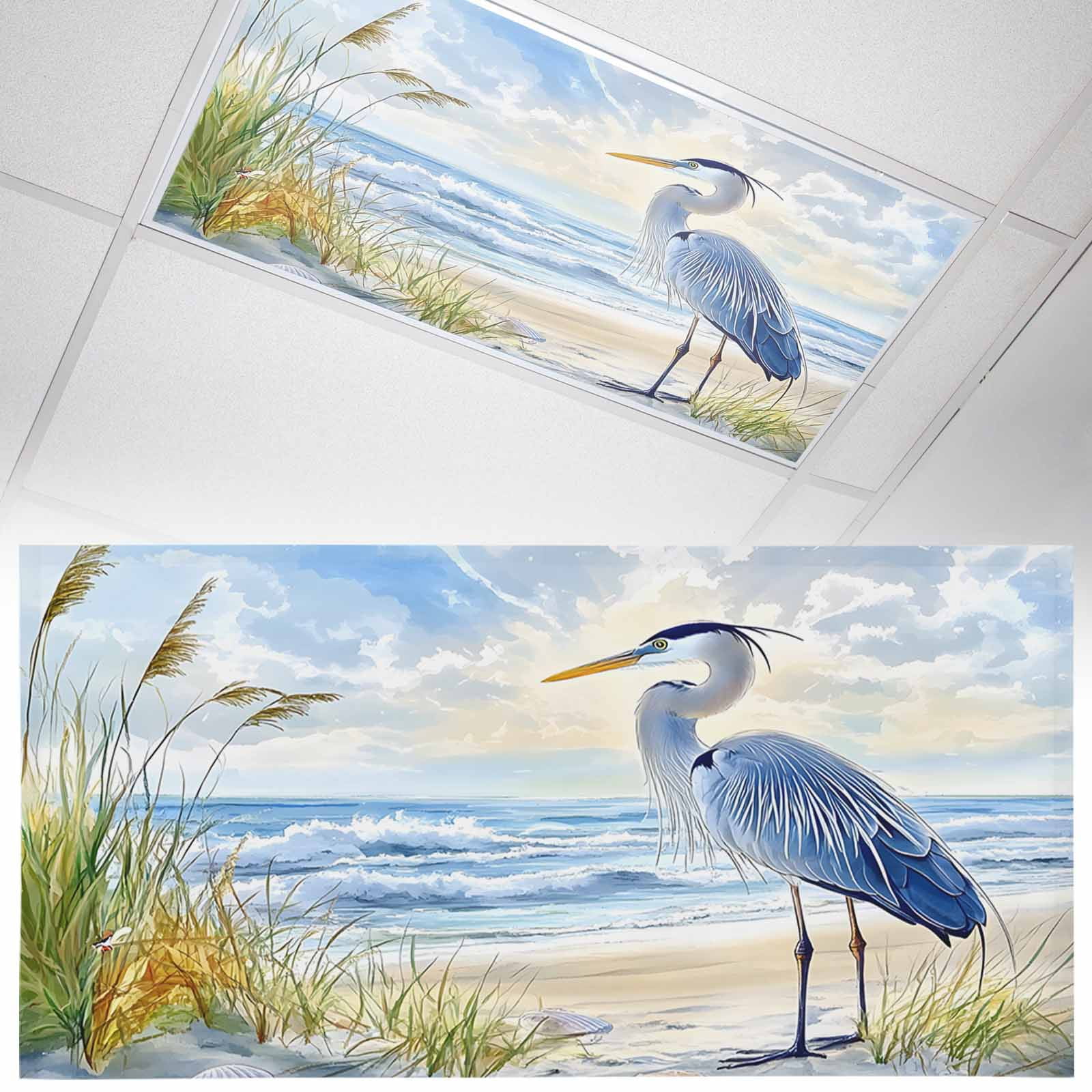 1 Piece Magnetic Fluorescent Light Covers, 2x4 Ft,Blue Seabird Sea Wave ...