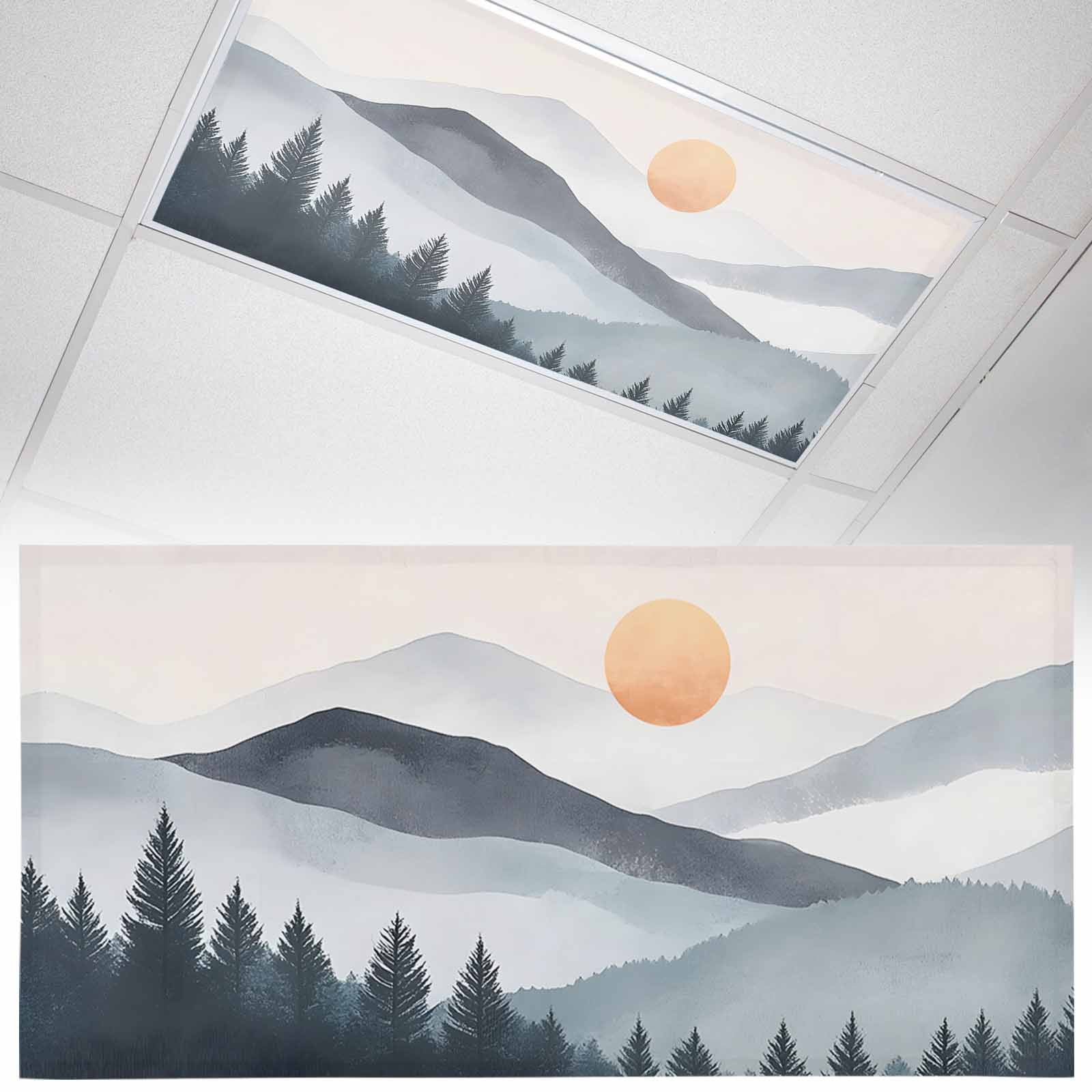 1 Piece Magnetic Fluorescent Light Covers, 2x4 Ft,Forest Mountain Sun ...