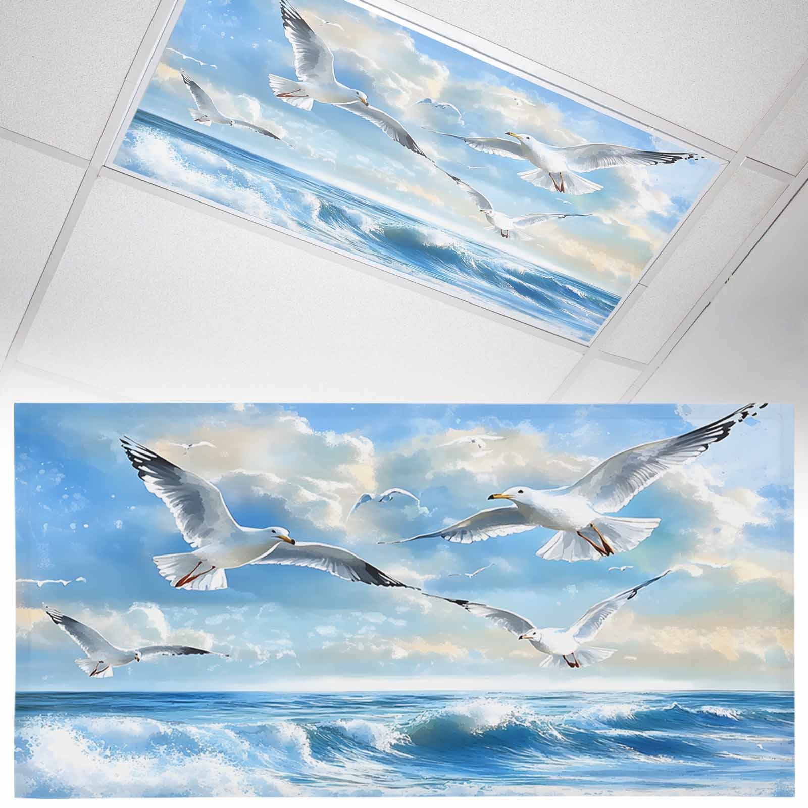 1 Piece Magnetic Fluorescent Light Covers, 2x4 Ft,Ocean Blue Sky Bird ...