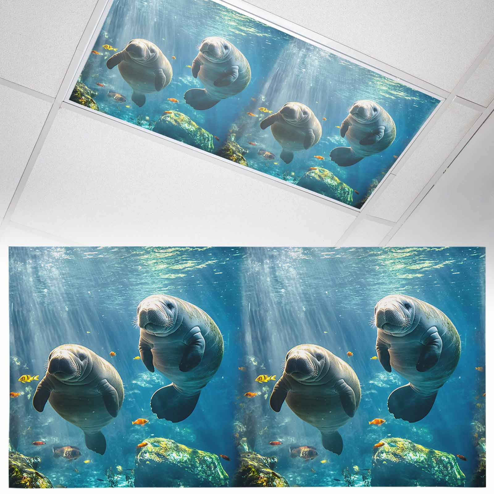 1 Piece Magnetic Fluorescent Light Covers, 2x4 Ft,Ocean Marine Life Tropical Sea Lion Fish Coral ...