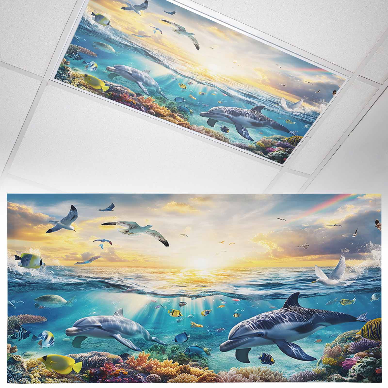 1 Piece Magnetic Fluorescent Light Covers, 2x4 Ft,Ocean Marine Life Tropical Turtle Fish Animal ...