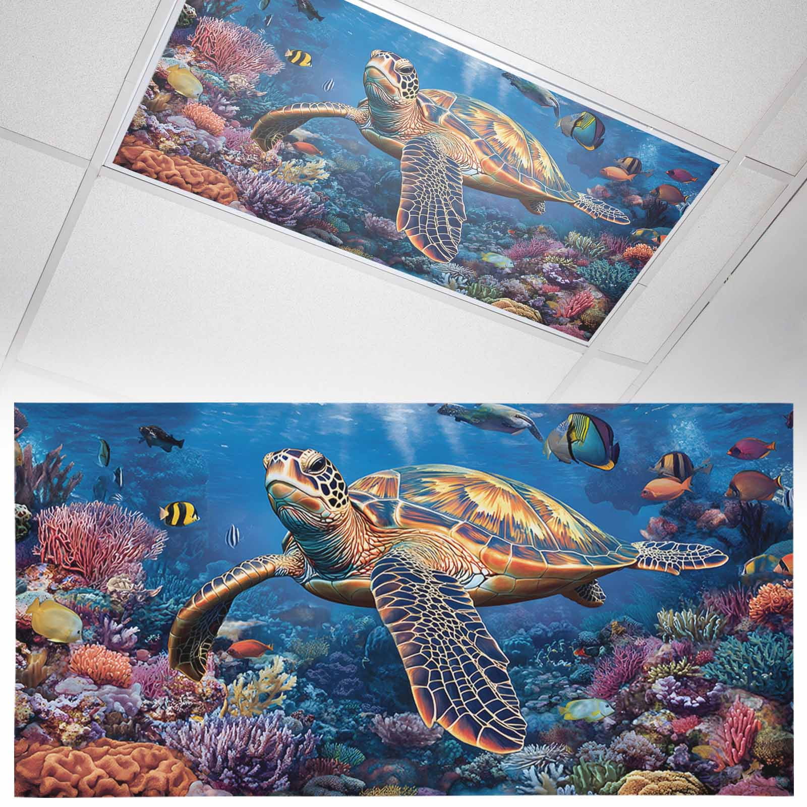 1 Piece Magnetic Fluorescent Light Covers, 2x4 Ft,Ocean Tropical Animal Abstract Coral Turtle ...