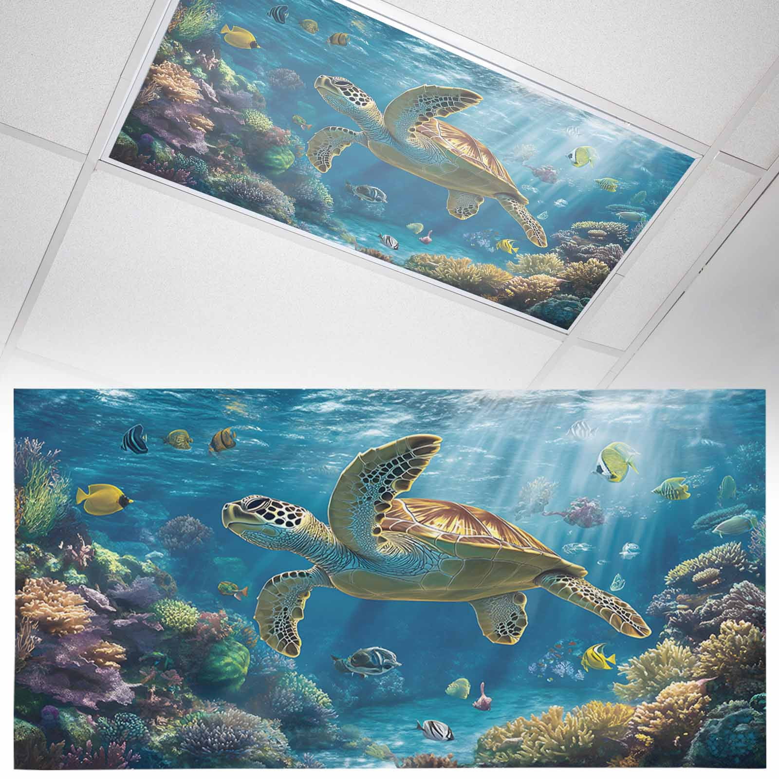 1 Piece Magnetic Fluorescent Light Covers, 2x4 Ft,Ocean Tropical Animal ...