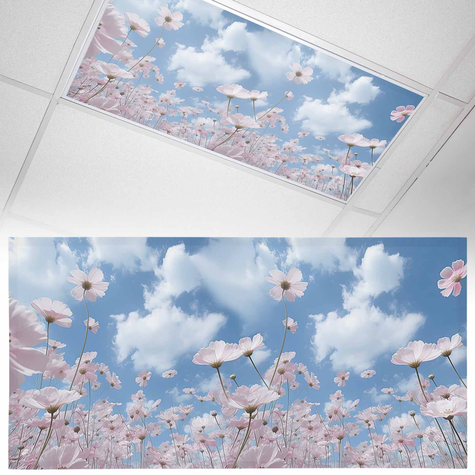 1 Piece Magnetic Fluorescent Light Covers, 2x4 Ft,Pink Flowers with ...