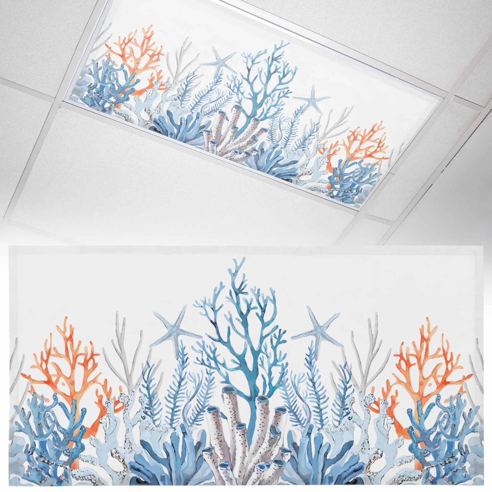 1 Piece Magnetic Fluorescent Light Covers, 2x4 Ft,Seagrass Coral Ocean Retro Watercolor ...