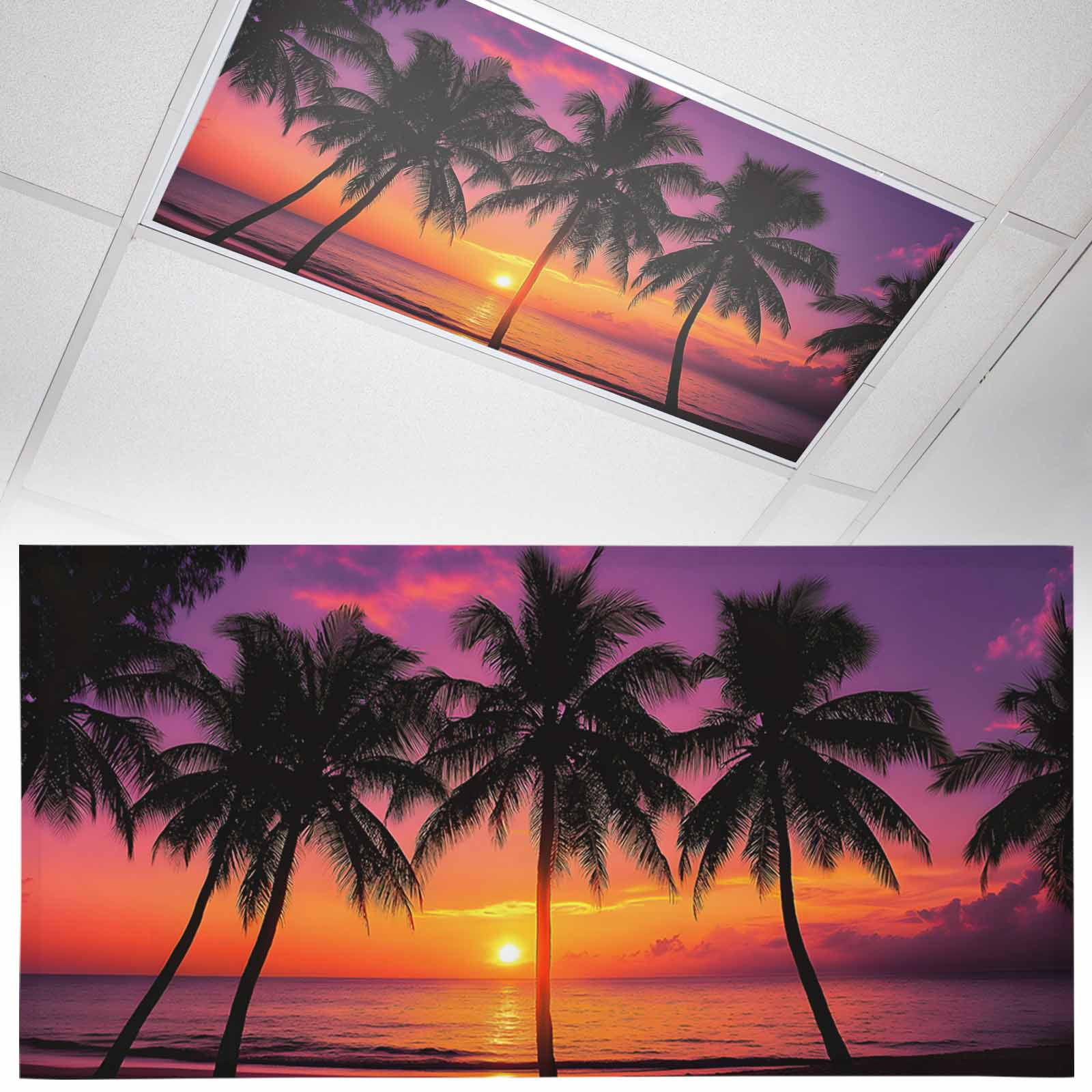 1 Piece Magnetic Fluorescent Light Covers, 2x4 Ft,Summer Ocean Beach Coconut Photography Sunset ...