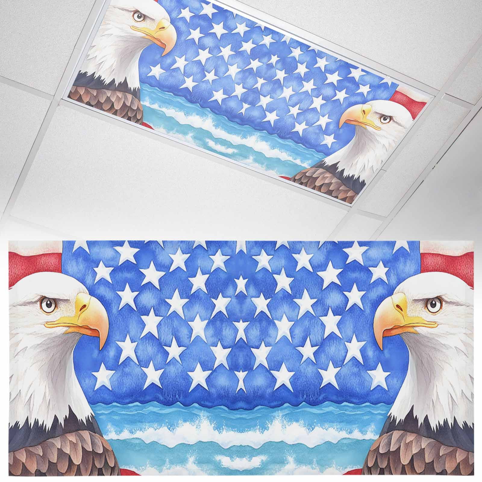 1 Piece Magnetic Fluorescent Light Covers, 2x4 Ft,USA Flag Eagle Independence Day Magnetic Light ...
