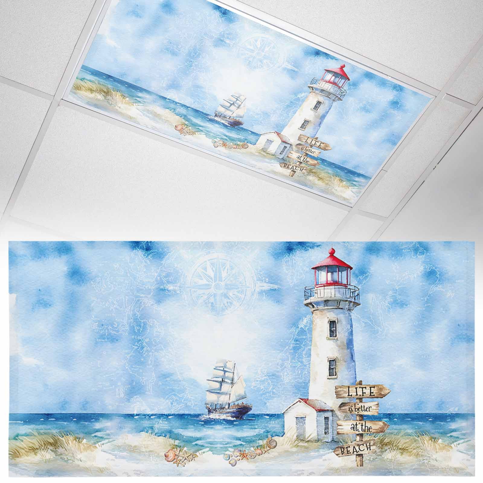 1 Piece Magnetic Fluorescent Light Covers, 2x4 Ft,Vintage Ocean ...