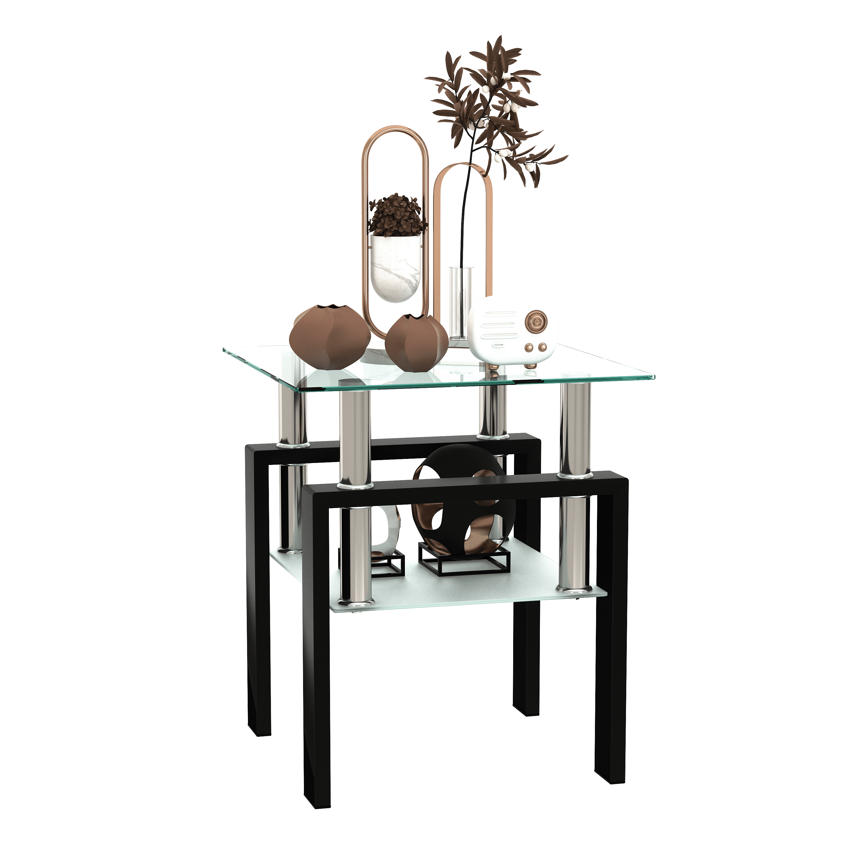 1-Piece Modern Tempered Glass Tea Table Coffee Table End Table, Square ...