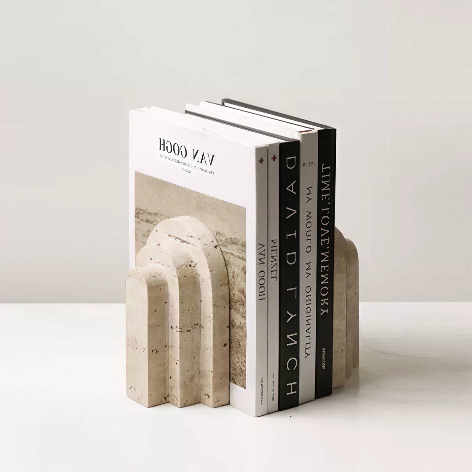 1 Piece Modern Travertine Bookend, Arched Design, Natural Stone Book ...