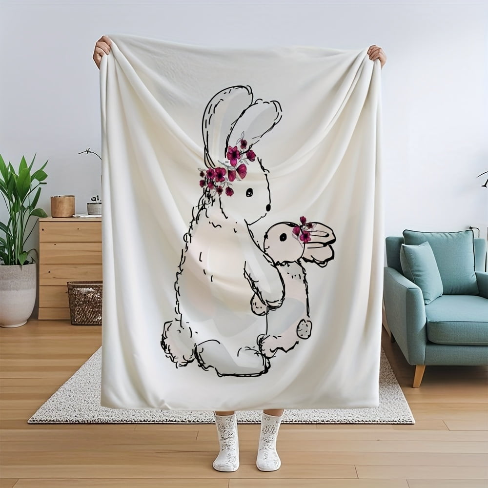 1 Piece Mother Rabbit and Baby Rabbit Flower Blanket - Soft Flannel ...