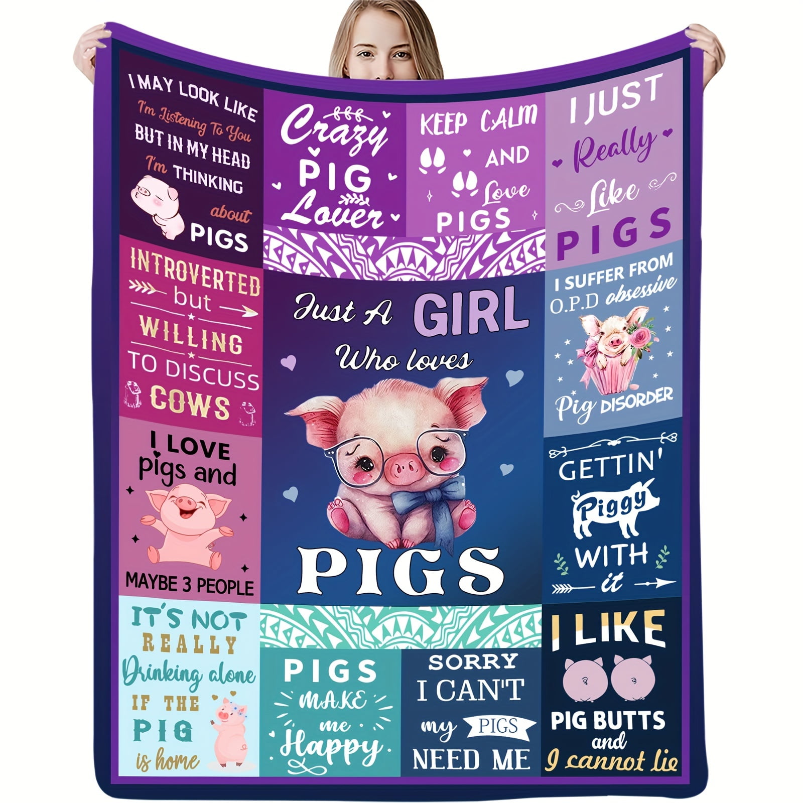 1 Piece Pig Lover Cozy Flannel Blanket – With Fun Pig-Themed Messages ...
