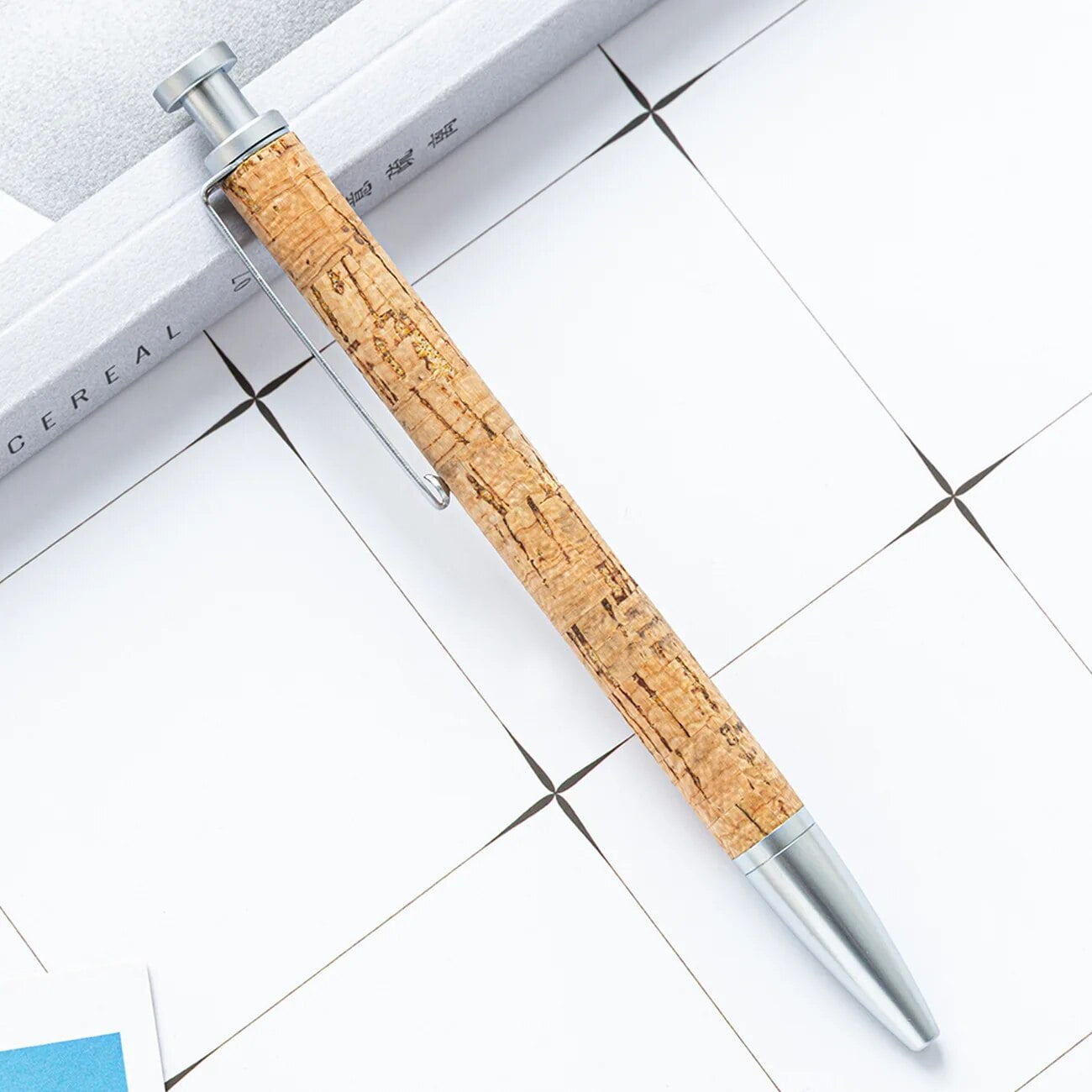 1 Piece Press Ballpoint Pen Wood Grain Metal Stationery Blue silver ...