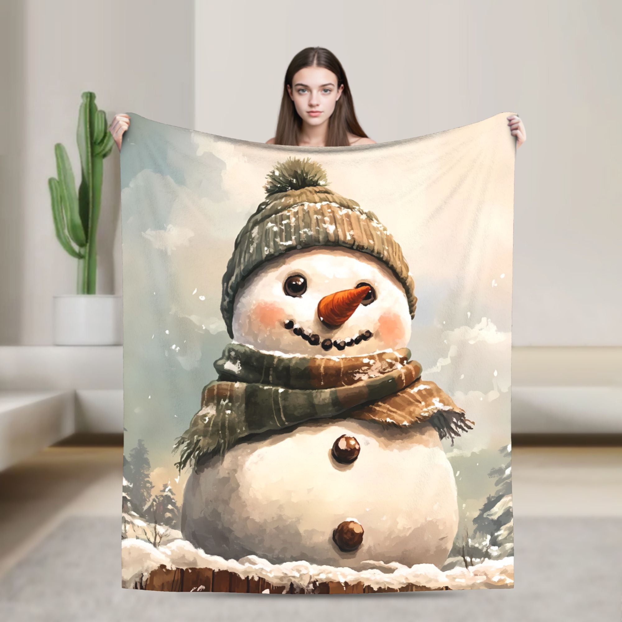 1 Piece Retro Snowman Blanket - Soft and Warm Flannel Texture Christmas ...