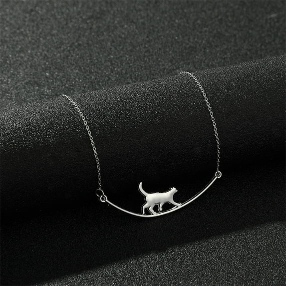 1 Piece Silver - Tone Cat Pendant Necklace, Cute Animal - Themed ...