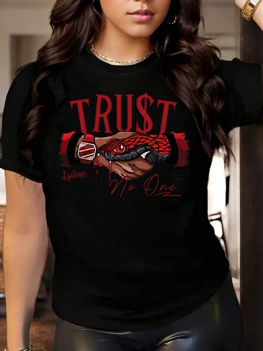 1 Piece Snake Trust No One Printed T-Shirt, Simple And Stylish, 220g ...